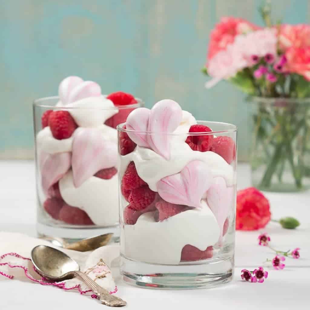 Raspberry and Rose Meringue Parfaits - Cup of Zest