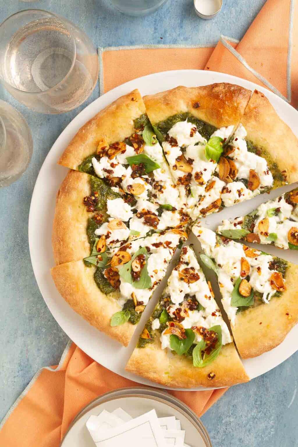 Burrata Pesto Pizza w/ Crispy Garlic Chili Oil - Cup of Zest