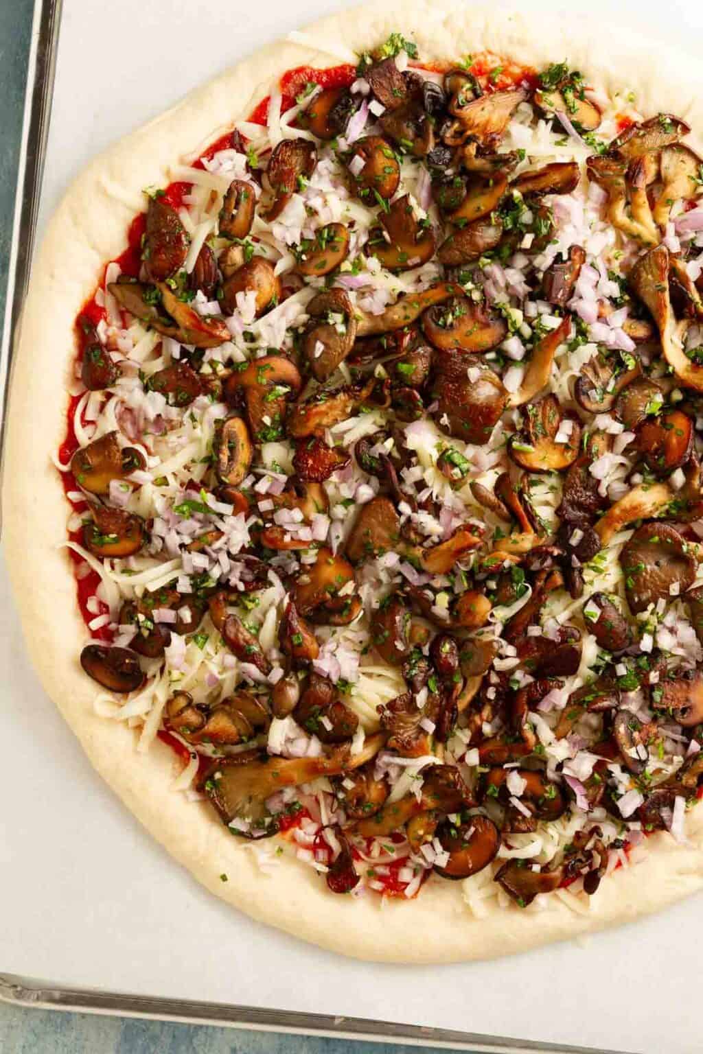 Double Mushroom Pizza w/ Red Sauce & Garlic - Cup of Zest